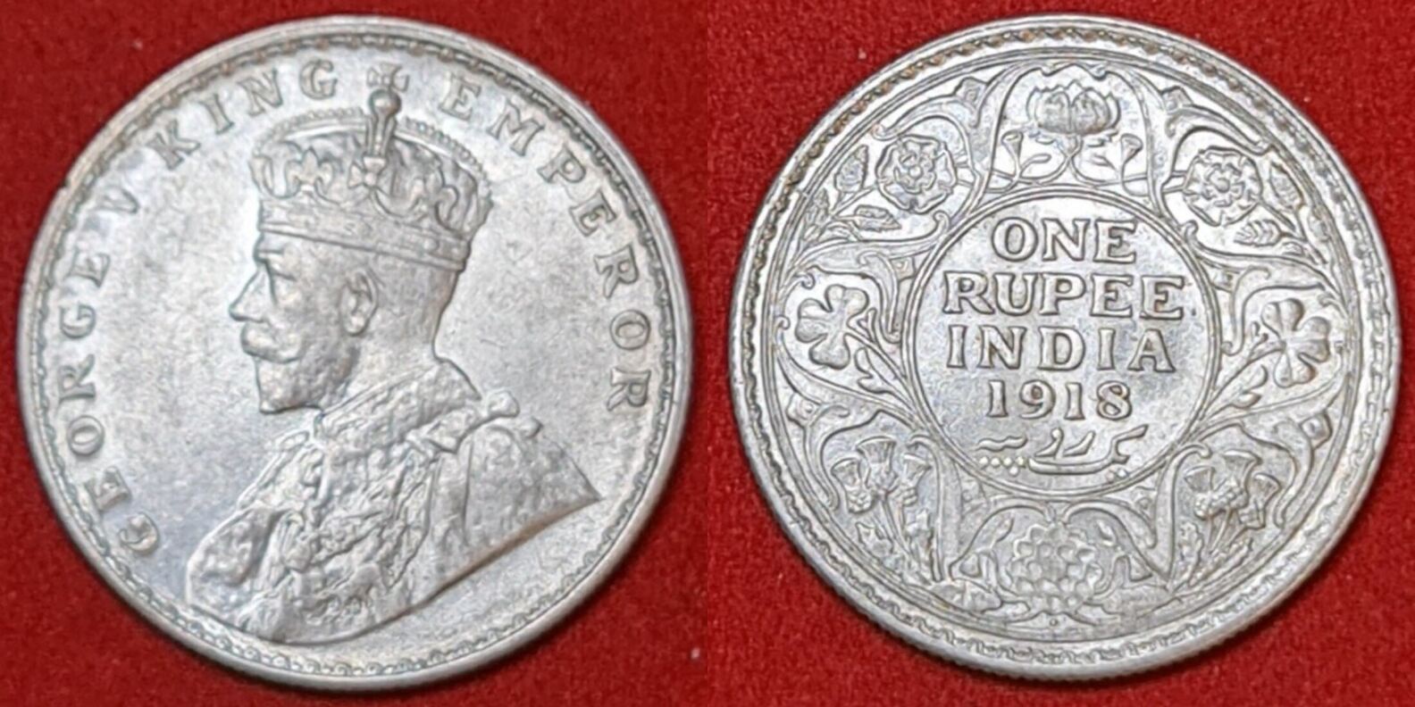 India British 1 Rupie Rupee 1918 Georg V. low unc | MA-Shops