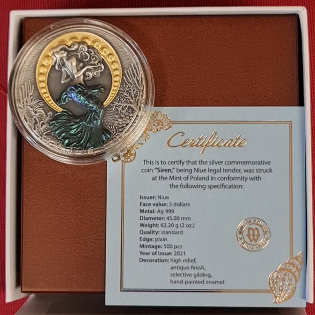 Niue Islands Inseln Mint of Poland 5 Dollars 2021 Siren Meerjungfrau ...