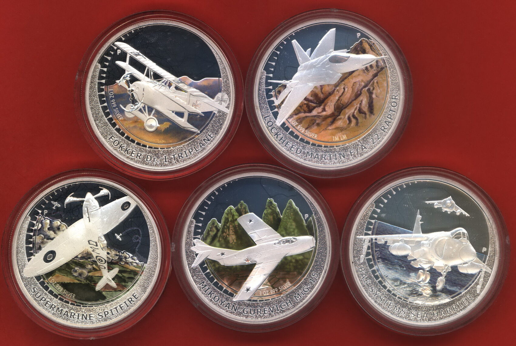 Tuvalu 5 x 1 Dollar Silbermünzen 2005 Evolution of the Fighter Plane ...