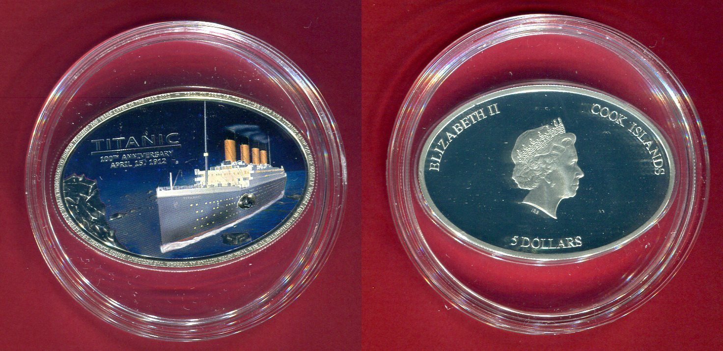 Cook-Inseln, Cook Islands 5 Dollars Silbermünze 2012 Titanic - 100th ...
