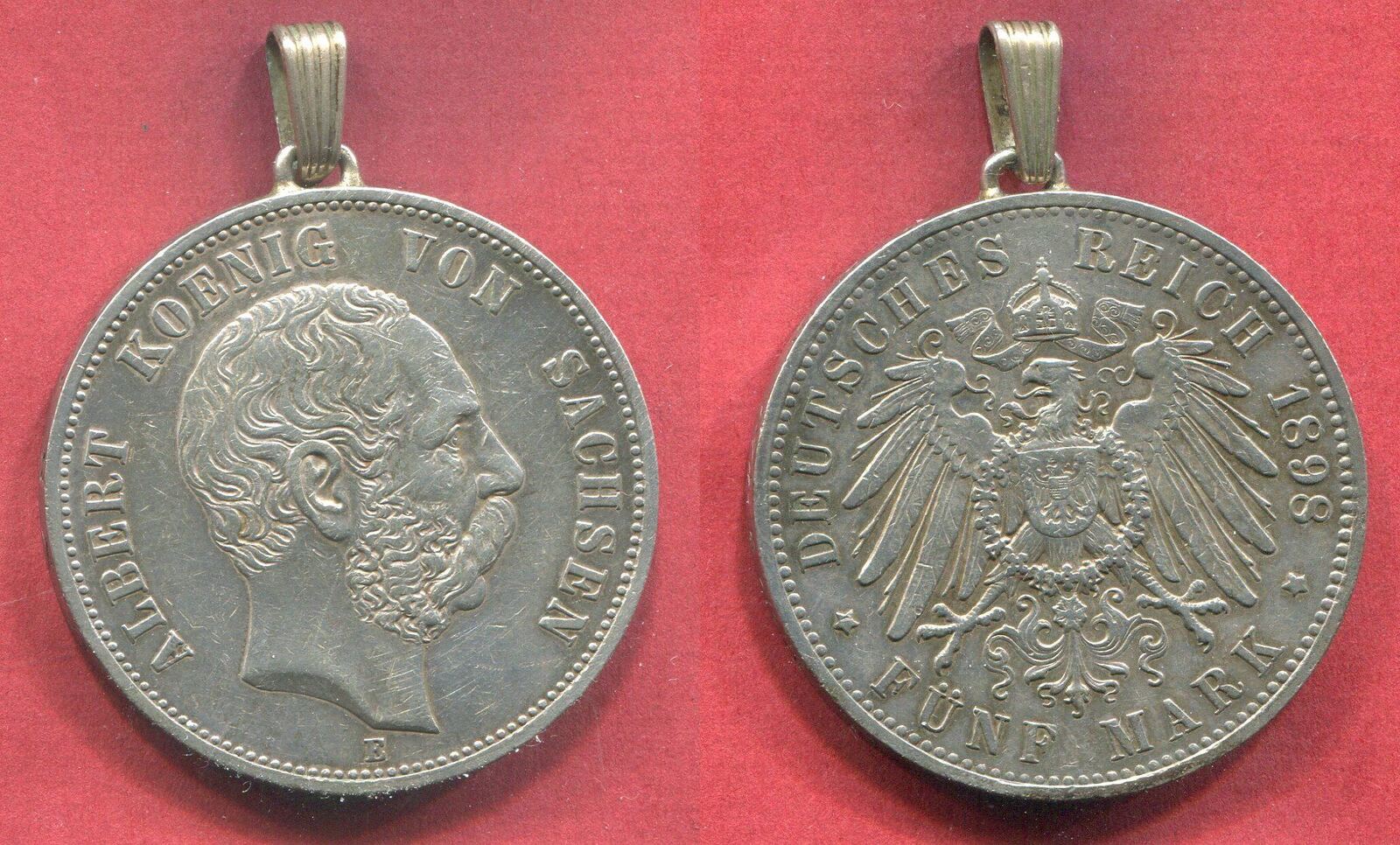 Sachsen Kaiserreich Germany 5 Mark 1898 König Albert USA Low EF Toning ...