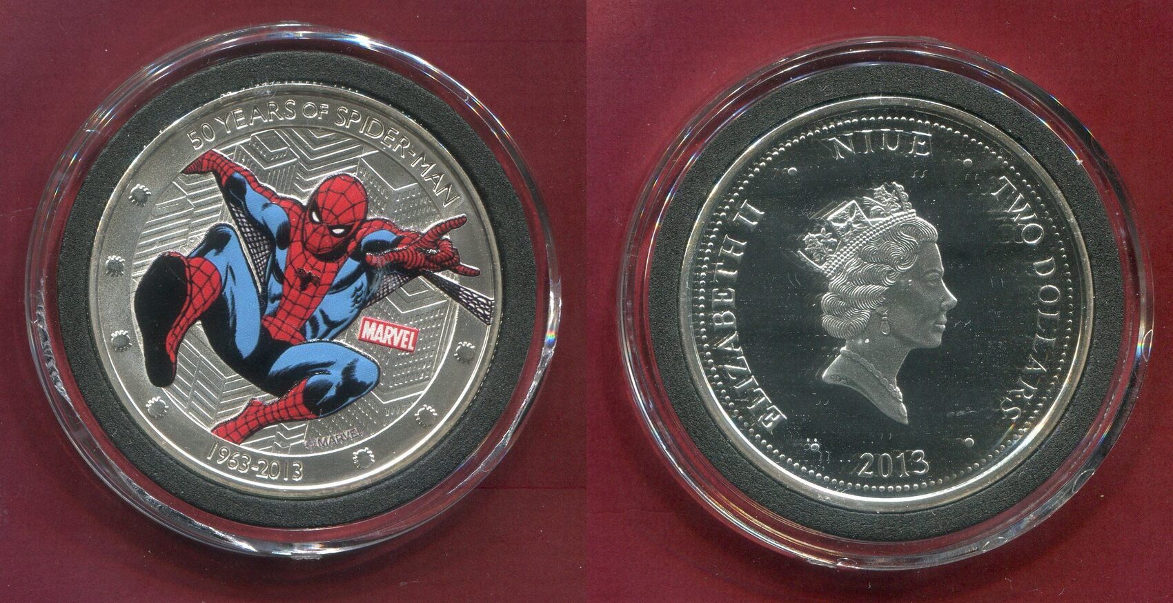 Niue Islands Inseln 2 Dollars 2013 50 Years of Spider - Man Farbmünze ...
