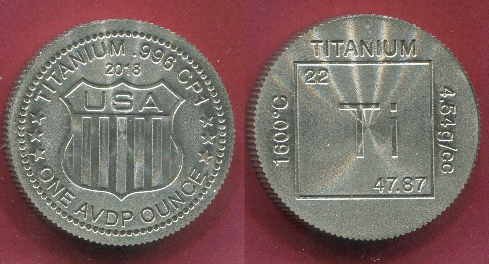 USA 1 Unze AVDP 2018 One AVDP Ounce TI Thickness 5,7 mm Reeded edge ...