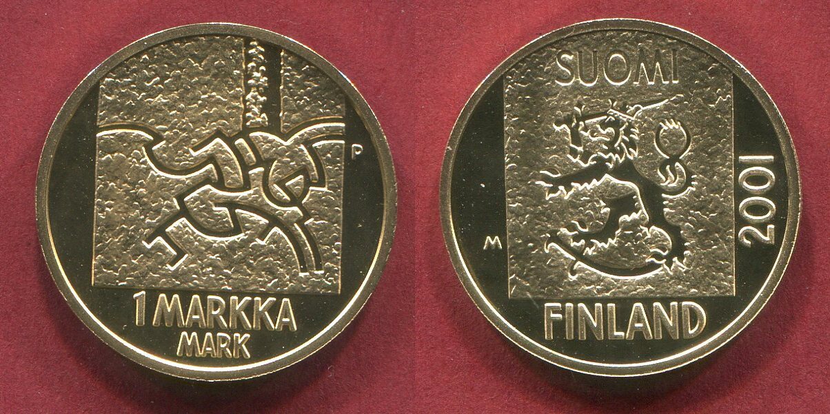 Finland, Finnland, 1 Markkaa Gold 2001 Die Letzte Mark Good Bye Markka ...