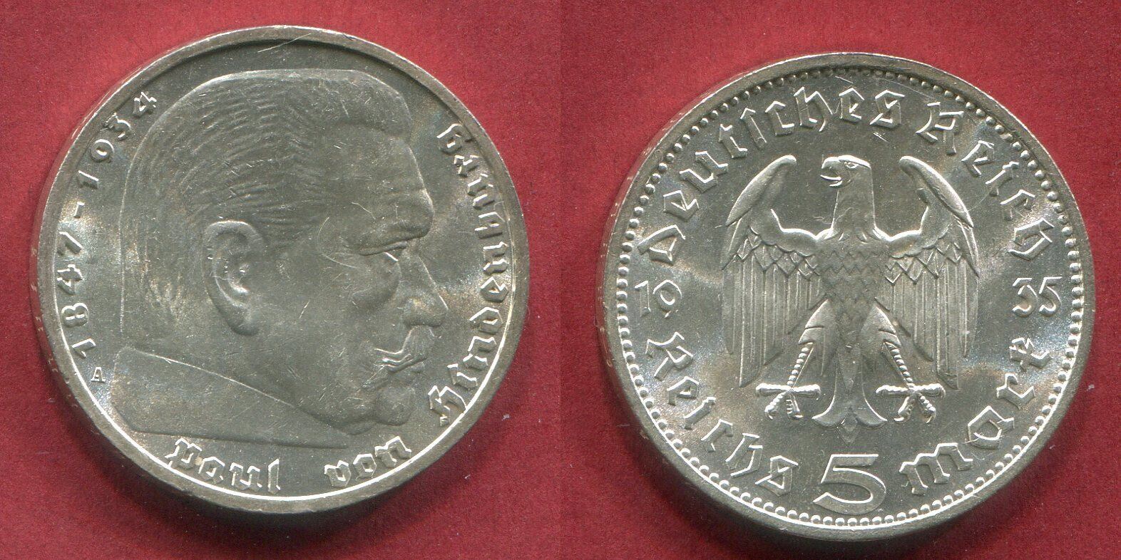 Germany Deutschland 1933 - 1945 5 Reichsmark 1935 A Hindenburg ...