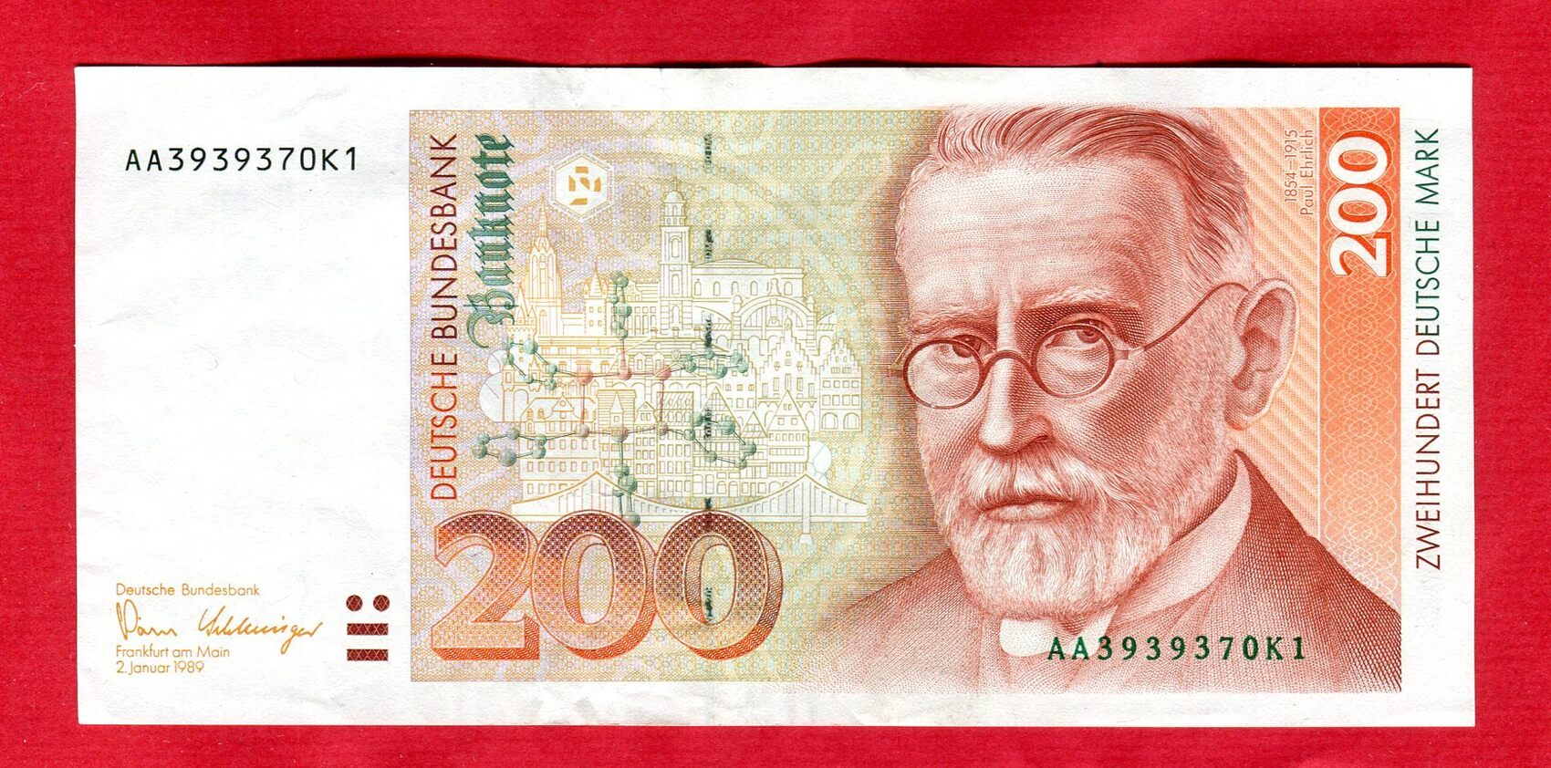 BRD, Deutsche Bundesbank 200 DM Deutsche Mark 1989 Paul Ehrlich 1854 ...