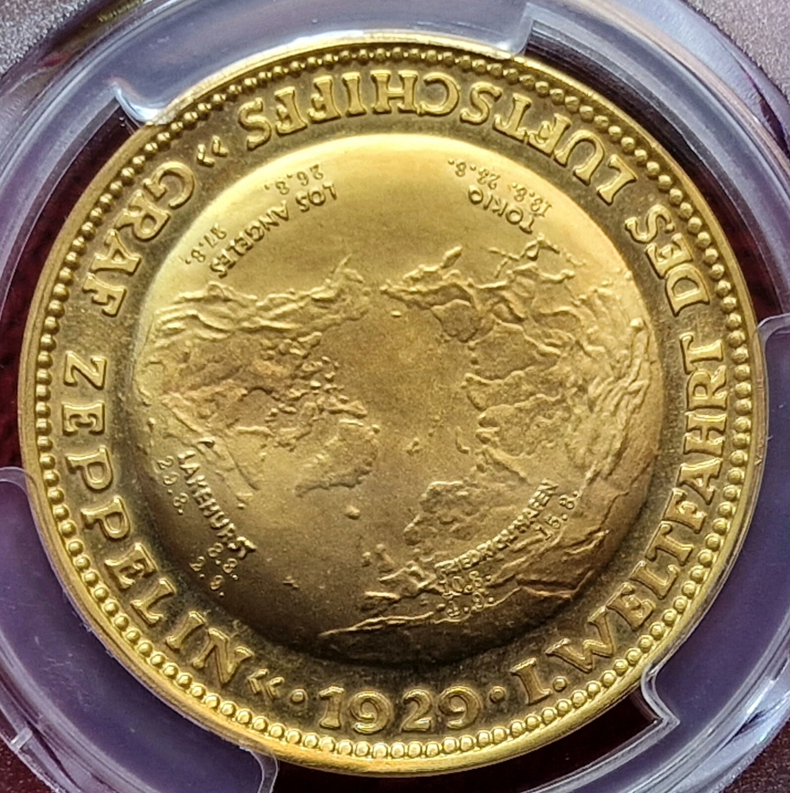 Germany, Weimar Rep. Gold Medaille Medal 1929 Erste Zeppelin Weltfahrt ...
