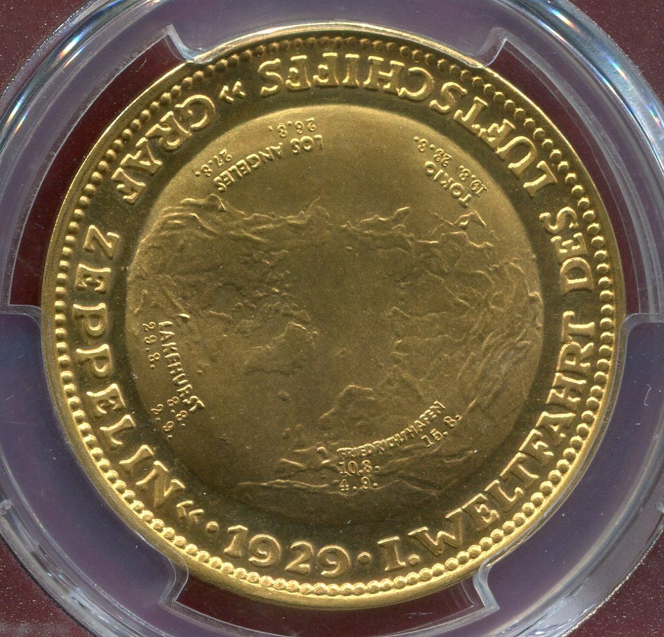 Germany, Weimar Rep. Gold Medaille Medal 1929 Erste Zeppelin Weltfahrt ...