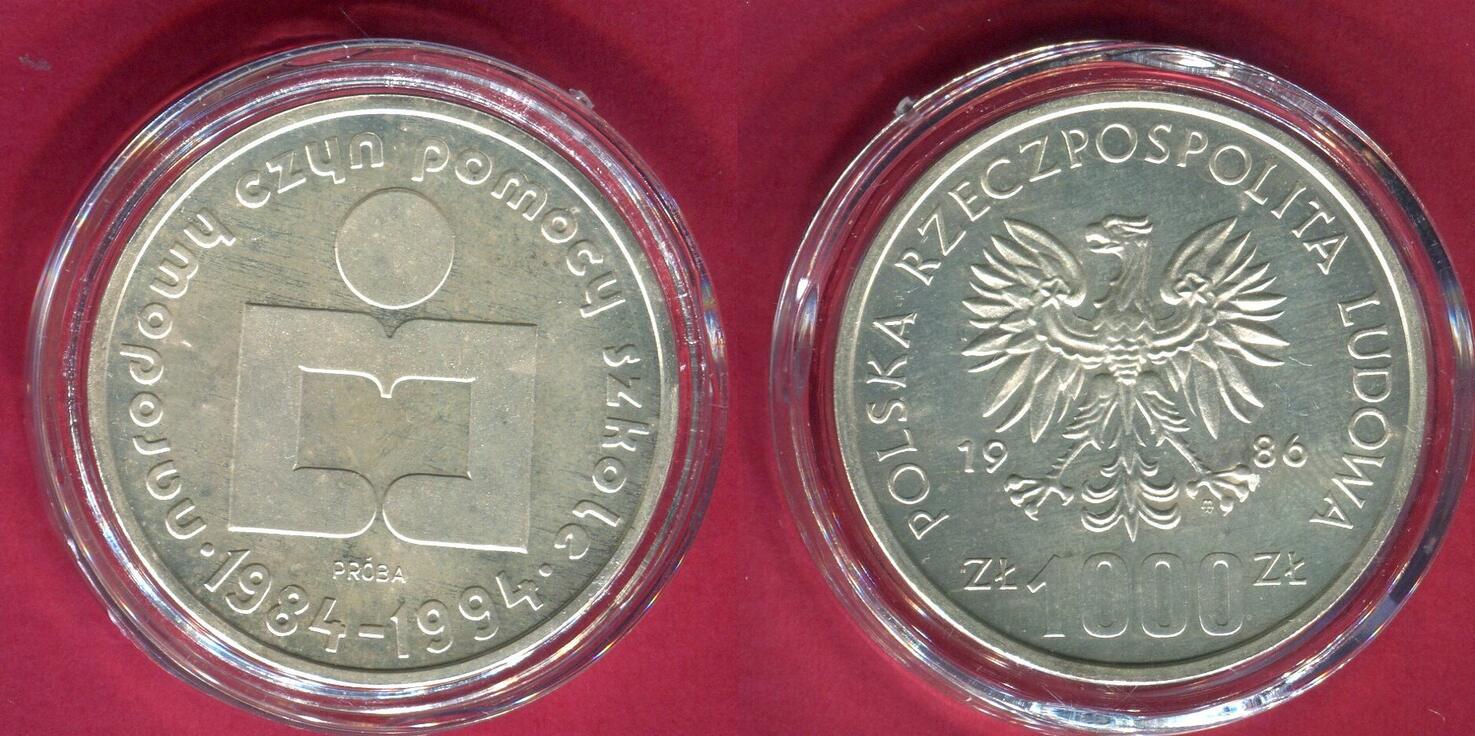 Polen, Poland 1000 Zloty Probe 1986 Nationale Hilfsaktion für Schulen ...
