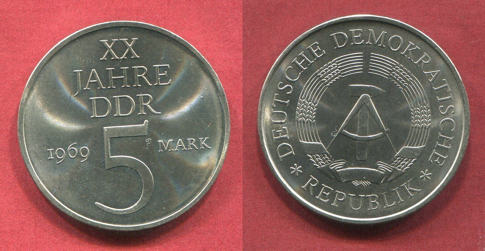 5 Mark Probe pattern 1969 20 XX Jahre DDR Materialprobe in Cu/Ni unc ...
