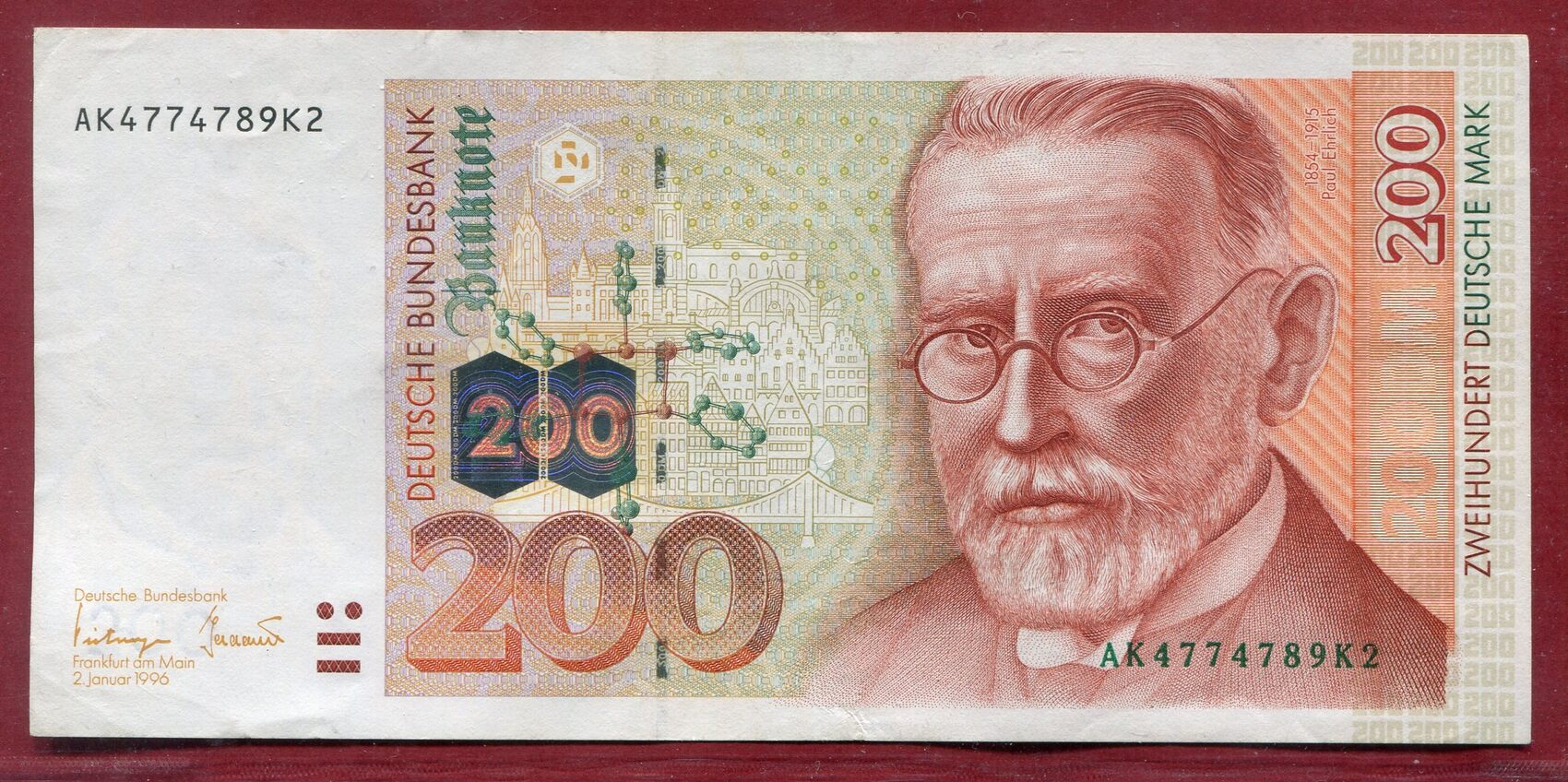 BRD, Deutsche Bundesbank 200 DM Deutsche Mark 1996 Paul Ehrlich 1854 ...