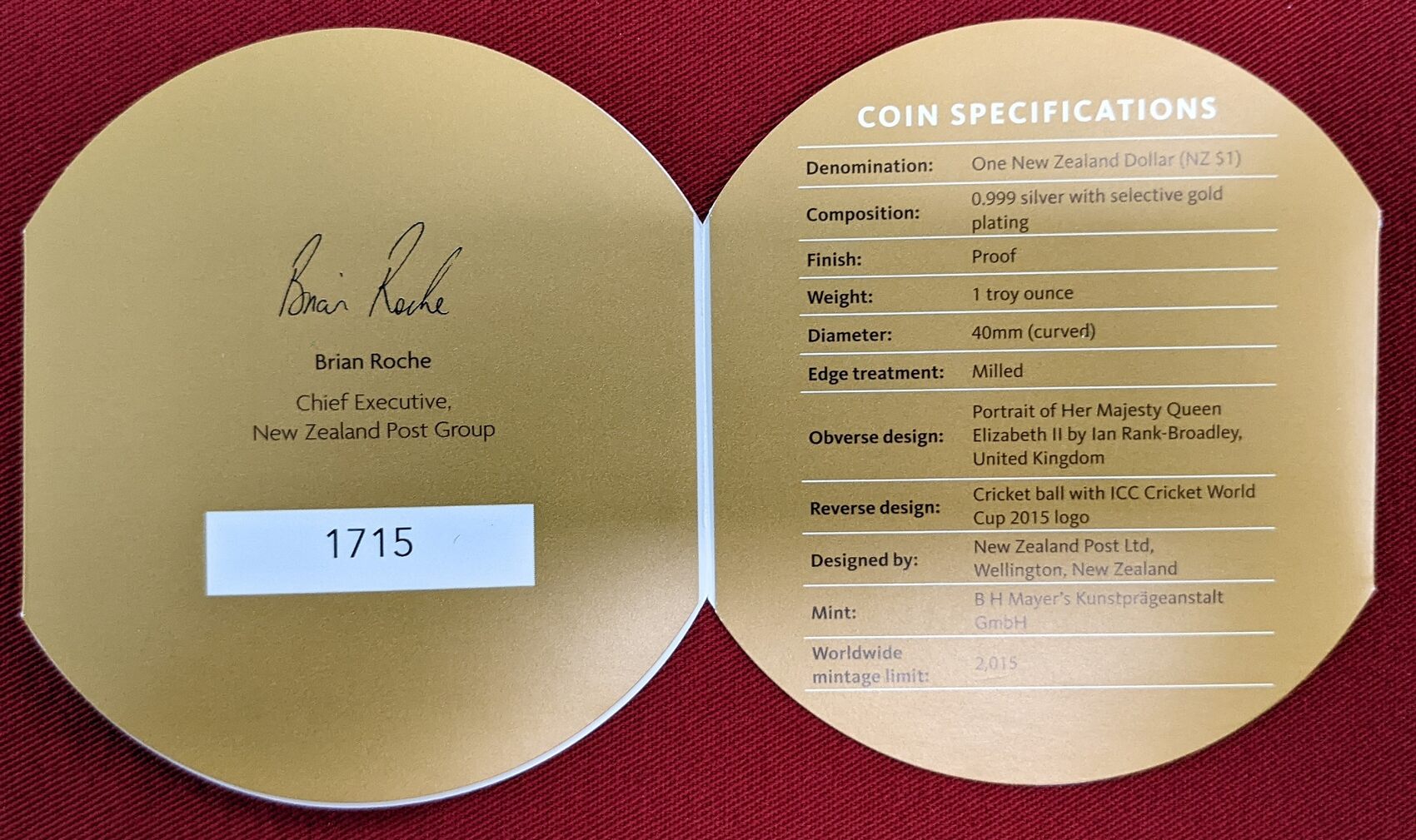 1 Dollar Silbermünze 2015 ICC Cricket World Cup - Australia & New ...