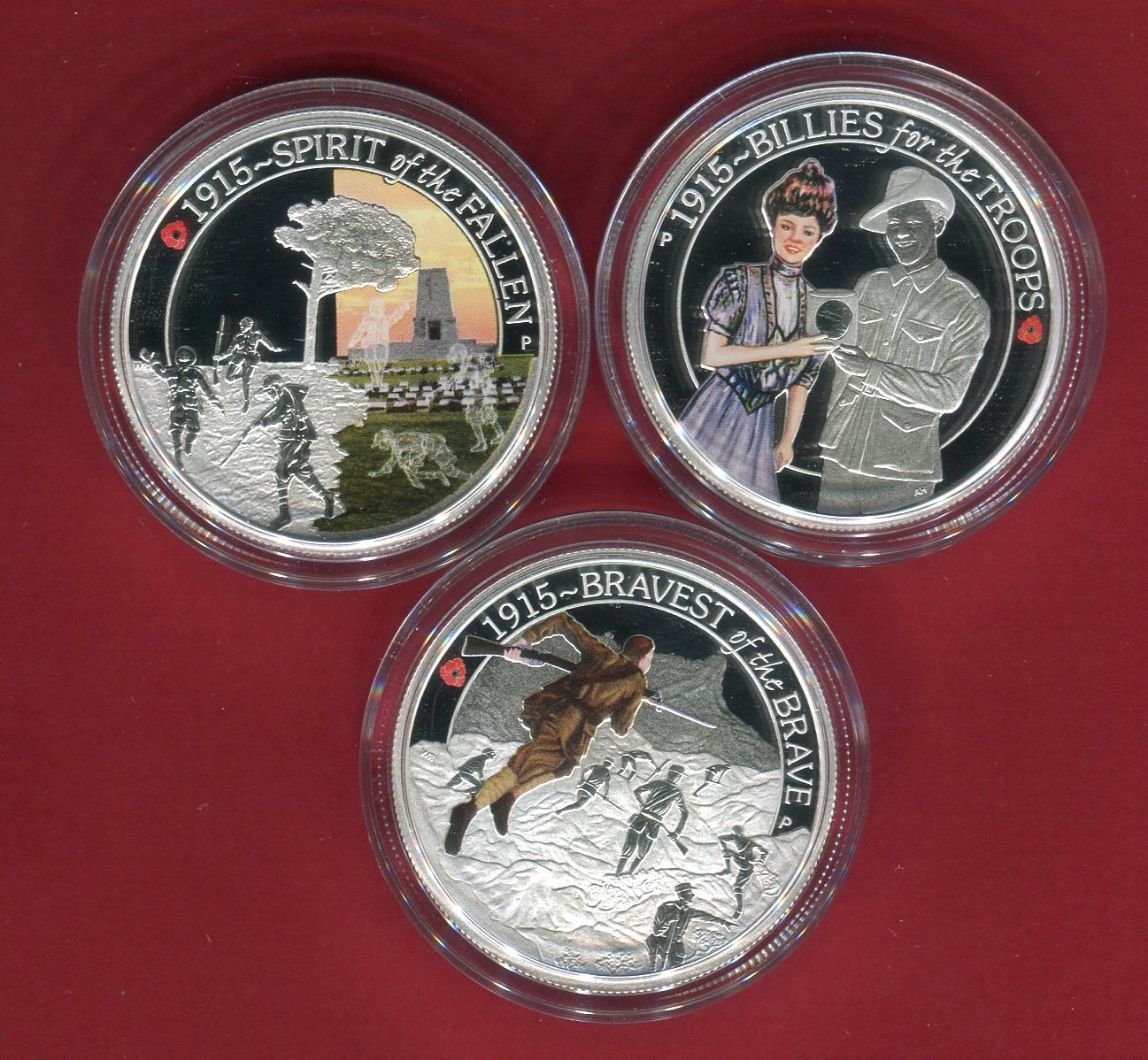 Australien 3 x 50 Cent Silbermünzen 2015 The ANZAC Spirit 100th ...