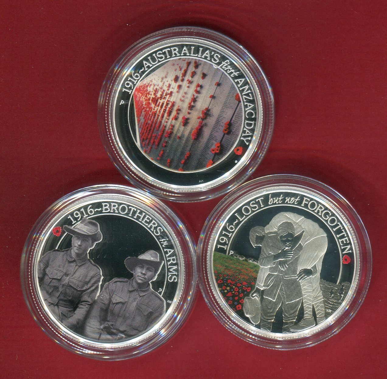 Australien 3 x 50 Cent Silbermünzen 2016 The ANZAC Spirit 100th ...