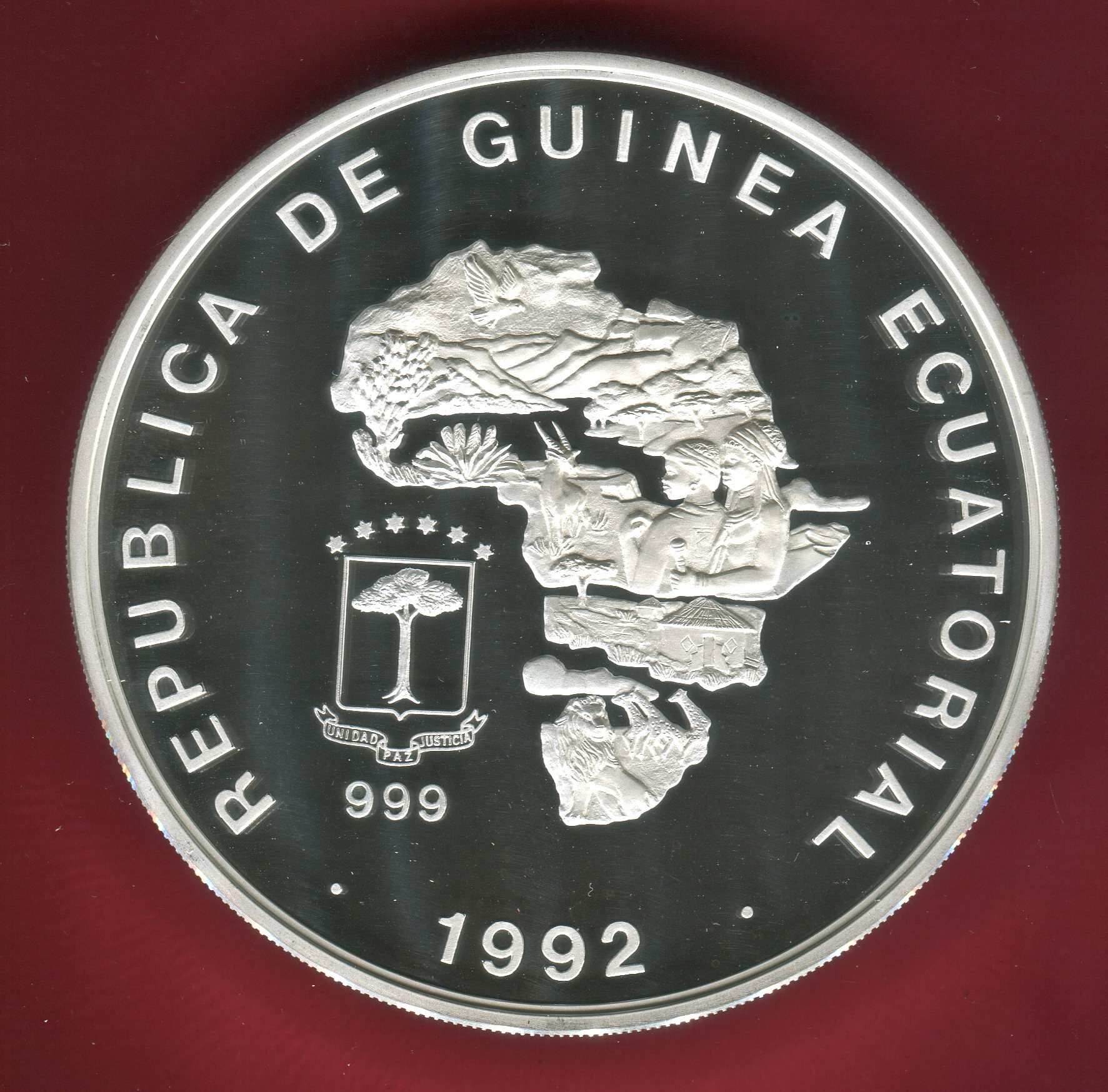 Guinea Equatorial 15000 Francs Silbermünze - 1 Kilogramm Silver 1992 ...