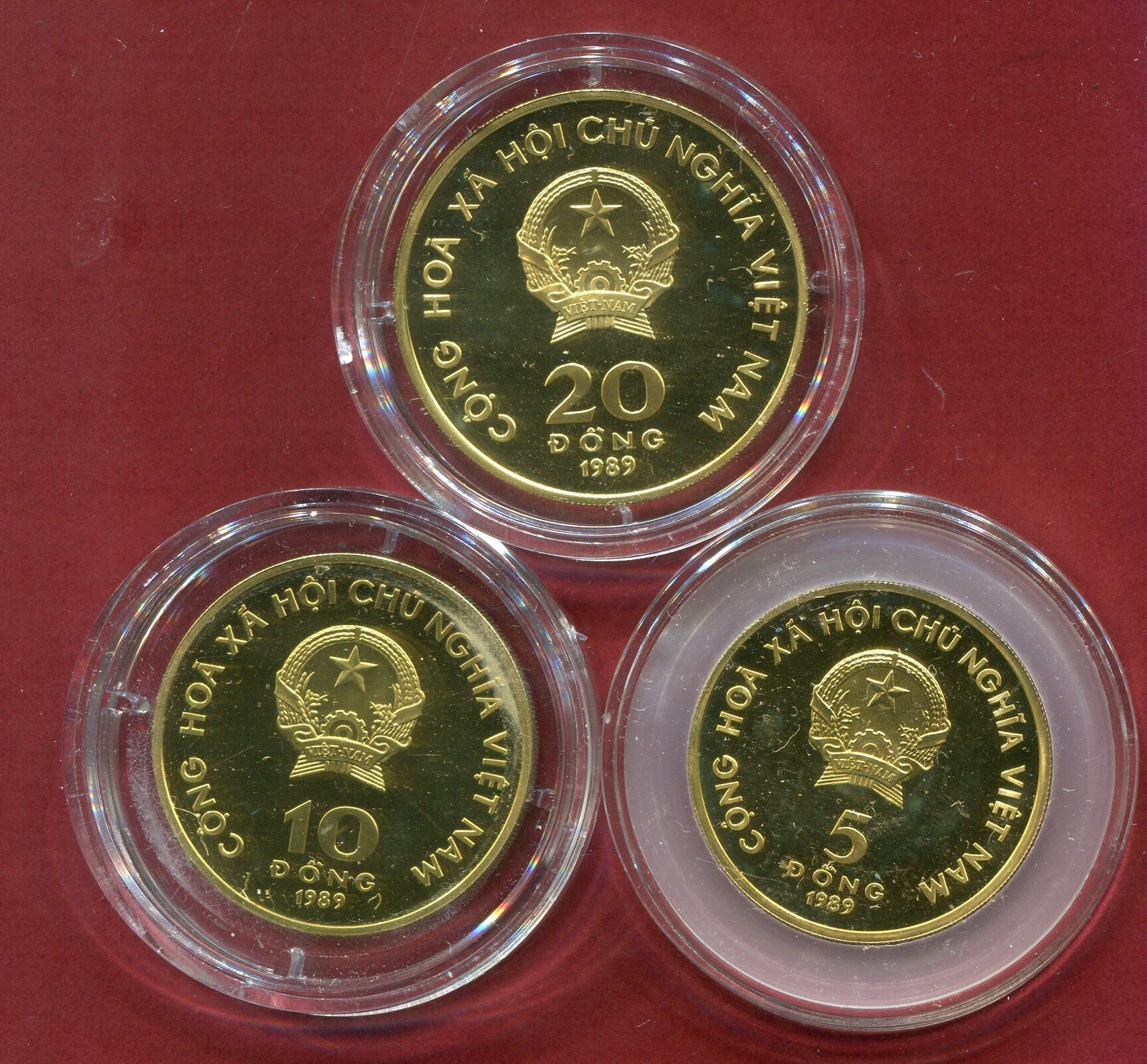 Vietnam 5, 10, 20 Dong 3 Münzen Coins Set 1989 Ho Chi Minh, Pagoda Bird ...