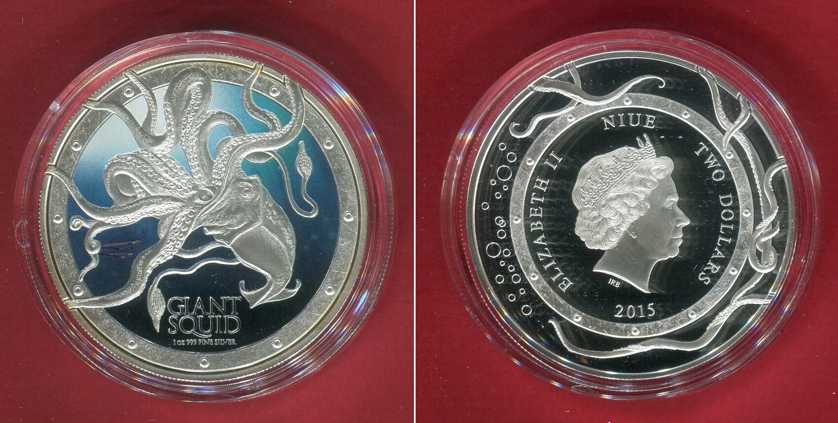 Niue Islands 2 Dollar Silbermünze 2015 Giant Squid - 1 oz Silver ...