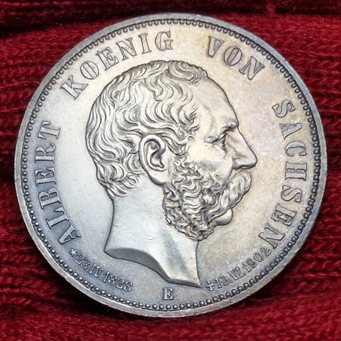 Sachsen Königreich Deutschland Kaiserreich 5 Mark 1902 Tod von König ...