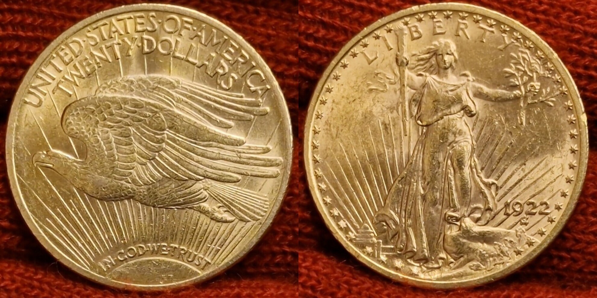 USA 20 Dollars Goldmünze 1922 Philadelphia St. Gaudens Double Eagle USA AU/Unc | MA-Shops
