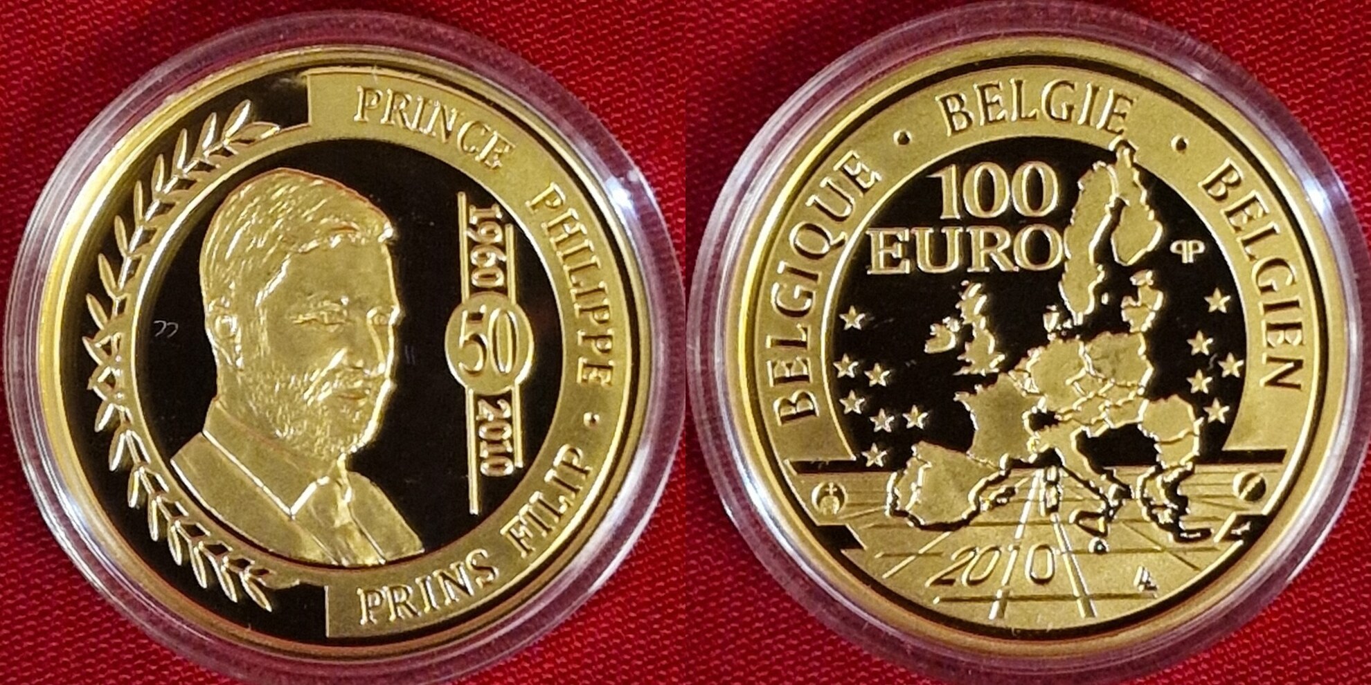 Belgien 100 Euro Gold 2010 50. Geburtstag Prinz Philipp Proof with ...