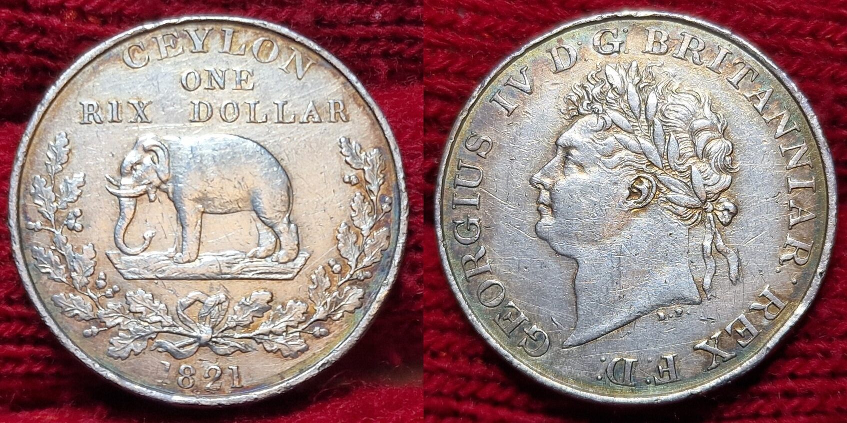 Ceylon Sri Lanka 1 Rix Dollar 1821 George IV. Elephant Elefant EF ...