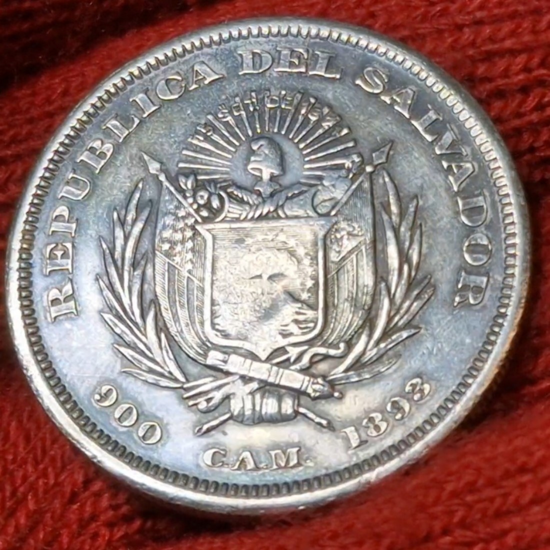 El Salvador America Central 1 Peso 1893 Cristobal Colon Kolumbus EF min ...