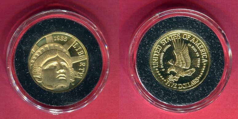 USA 5 Dollars Gold Commemorative Coin 1986 100 Jahre Freiheitsstatue ...