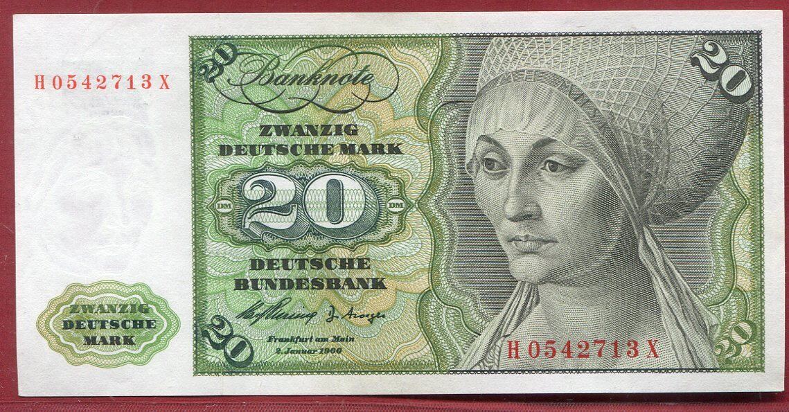 Western Germany FRG Bundesrepublik Deutschland 20 DM Banknote 1960 Ser ...