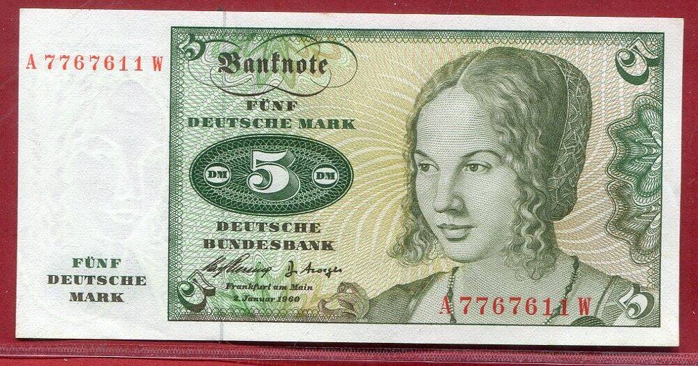Western Germany FRG Bundesrepublik Deutschland 5 DM Banknote 1960 ...