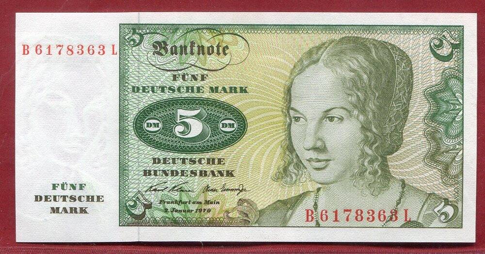 Western Germany FRG Bundesrepublik Deutschland 5 DM Banknote 1970 ...