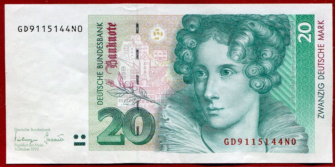 Western Germany FRG Bundesrepublik Deutschland 20 DM Banknote 1993 ...