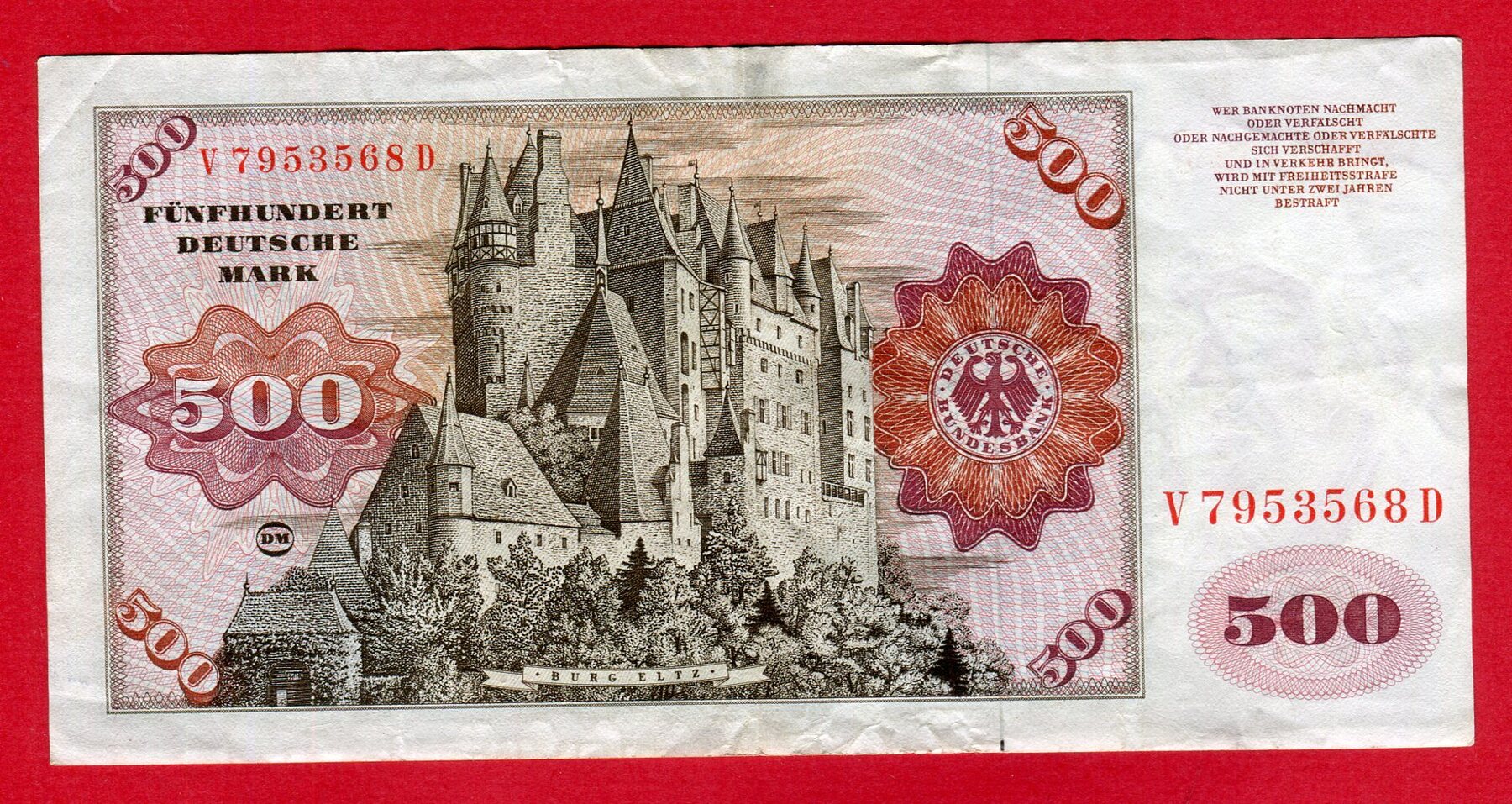 Bundesrepublik Deutschland 500 DM Deutsche Mark 1970 Burg Eltz ...
