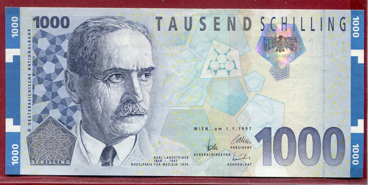 Austria Österreich 1000 Schilling 1997 Karl Landsteiner Medizin ...