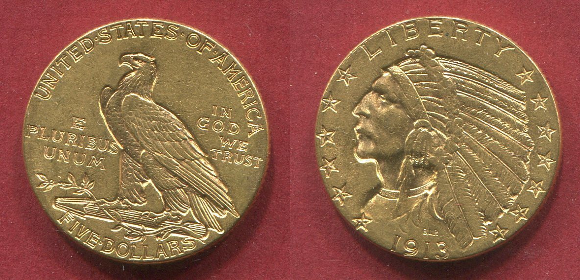 USA 5 Dollars Dollar Half eagle 1911 Indian Head Indianerkopf Philadelphia Mint ohne Münzzeichen ...