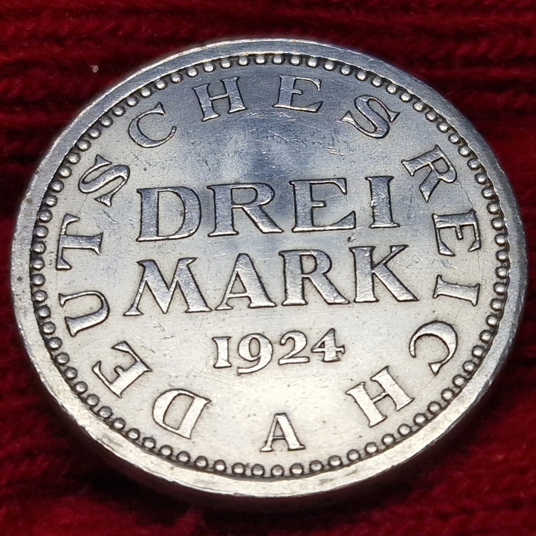 Weimarer Republik Deutsches Reich 3 Mark Silber Kursmünze 1924 A Kursmünze Drei ausgeschrieben ...