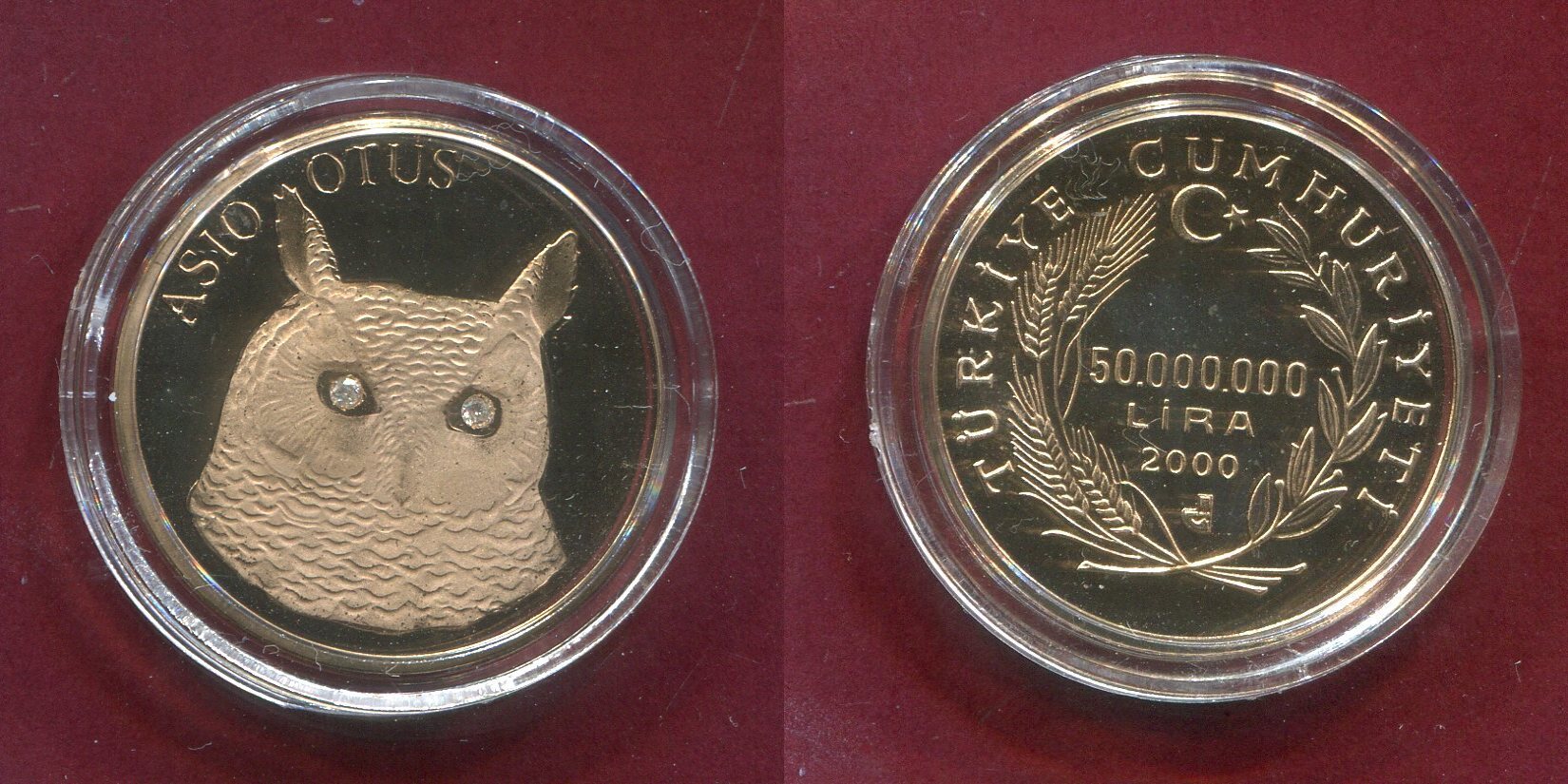 Türkei, Turkey 50.000.000 Lira 2000 Asio Otus Eule Owl mit Diamantaugen ...