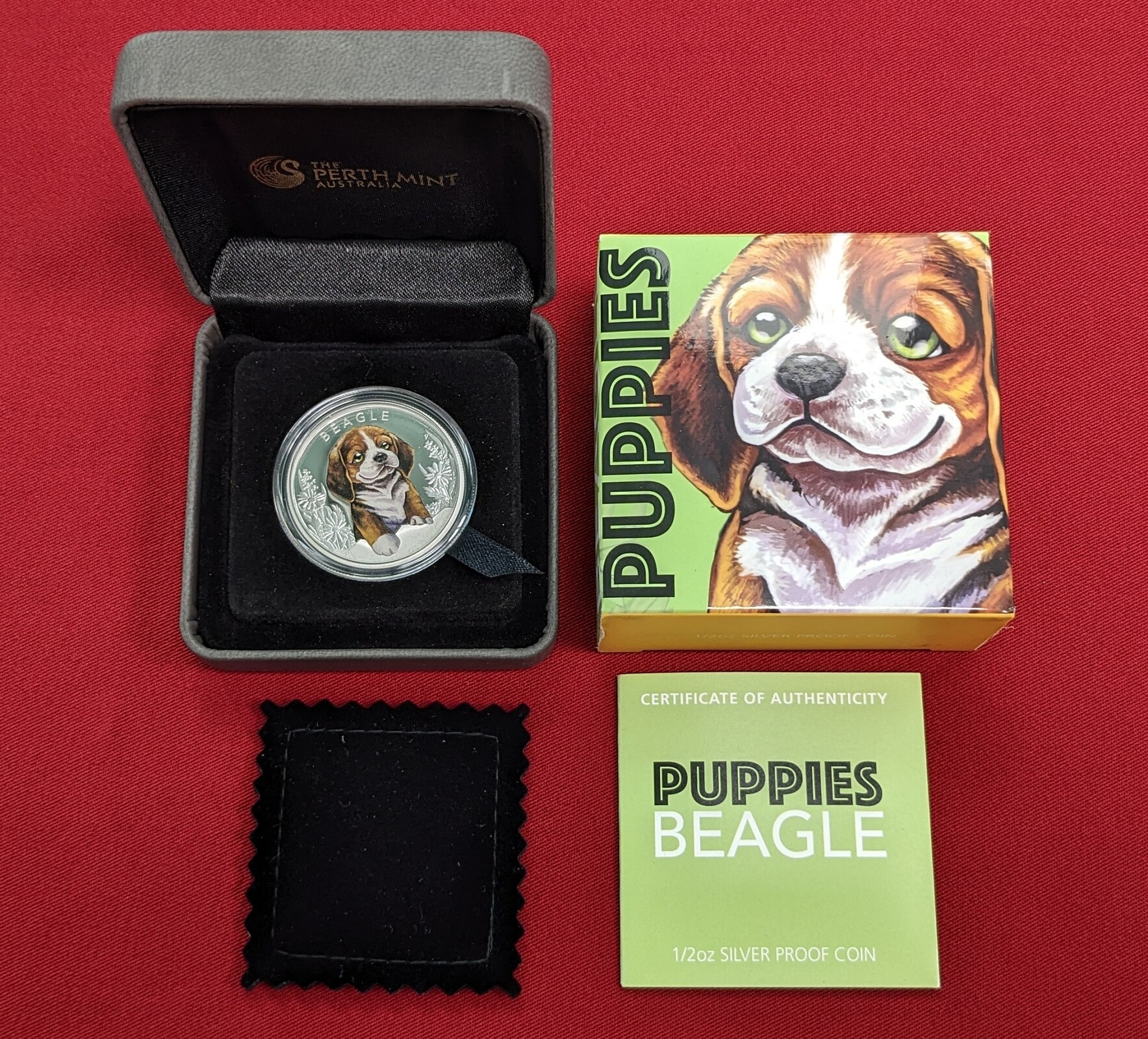 Tuvalu 50 Cent Silbermünze mit Farbapplikation 2018 Puppies Serie ...