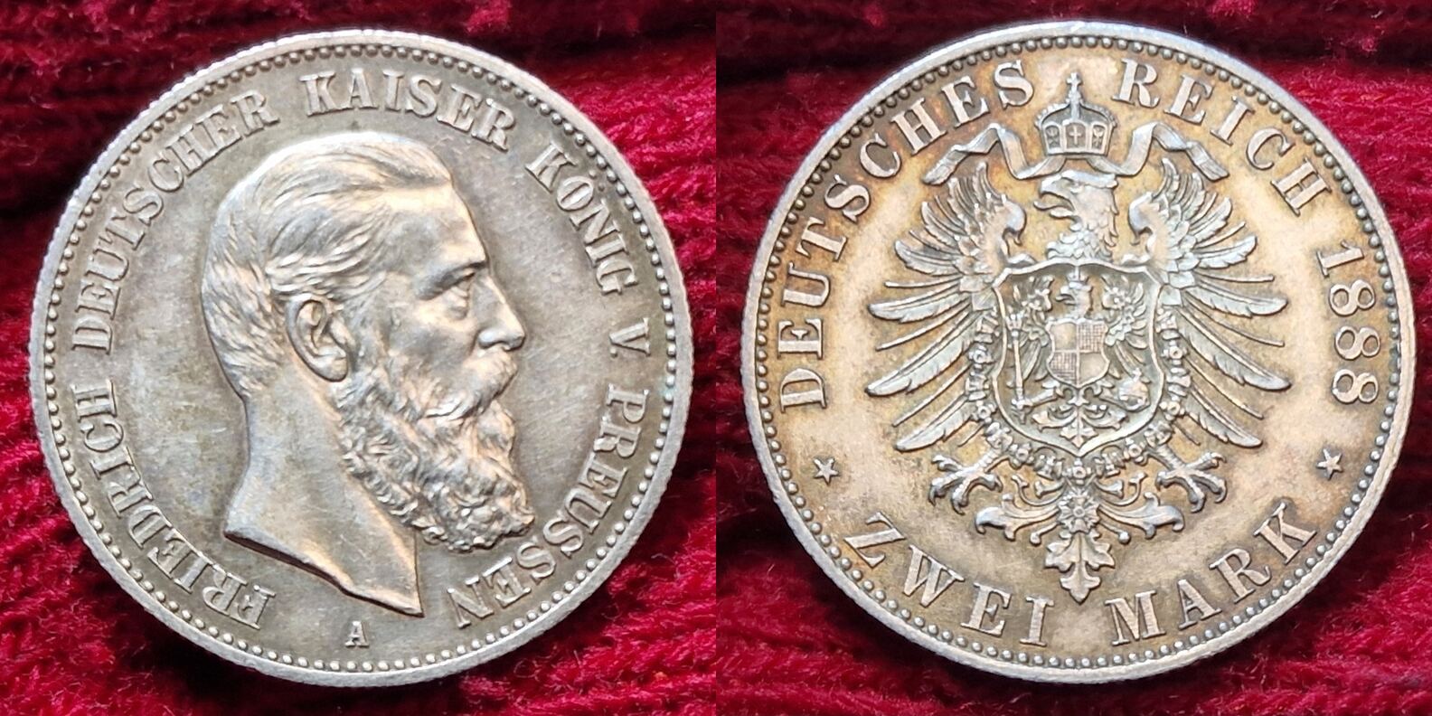 Preußen Germany 2 Mark 1888 A Friedrich III. AU Toned | MA-Shops