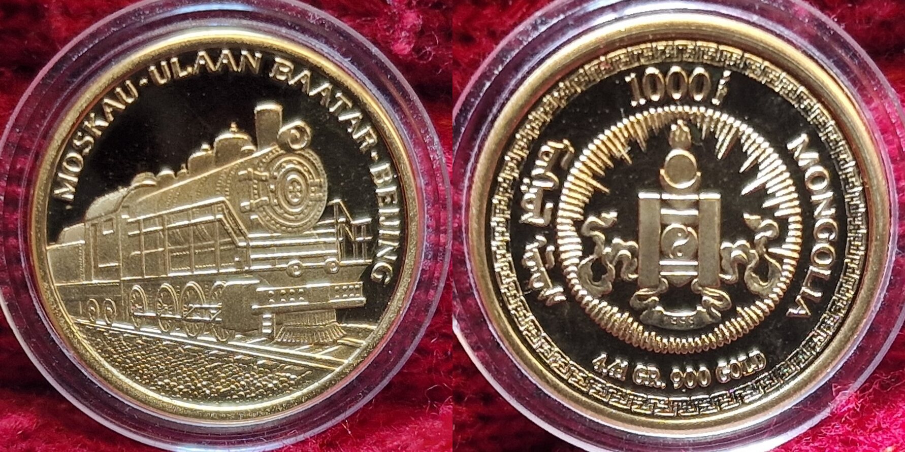 Mongolei Mongolia 1000 Togrog Tögrög Gold 1995 Moskau Ulaan Baatar ...