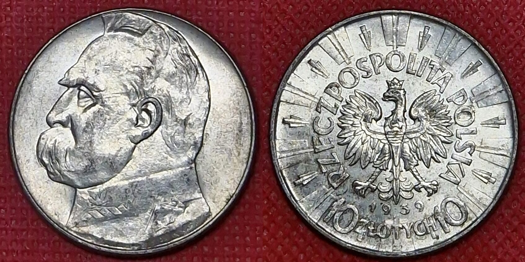 POLAND Polen 10 Zloty Silber 1939 Marschall Pilsudski, Kursmünzen Circulation Coin Key Date USA ...