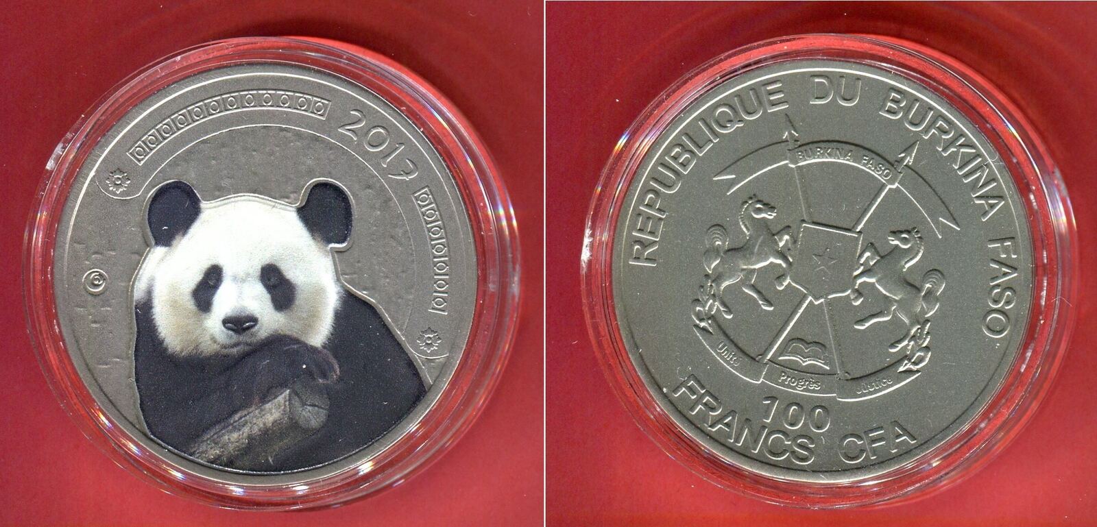 Republique du Burkina Faso 100 Francs CFA Farbmünze 2017 Giant Panda ...