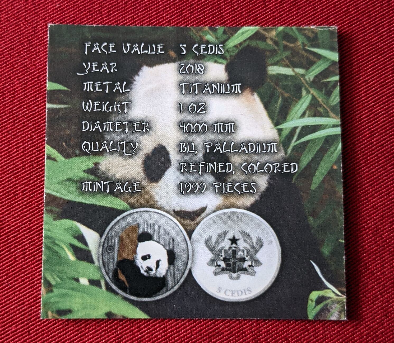 Ghana 5 Cedis Farbmünze 2018 Giant Panda - Titanium Selection Edition ...