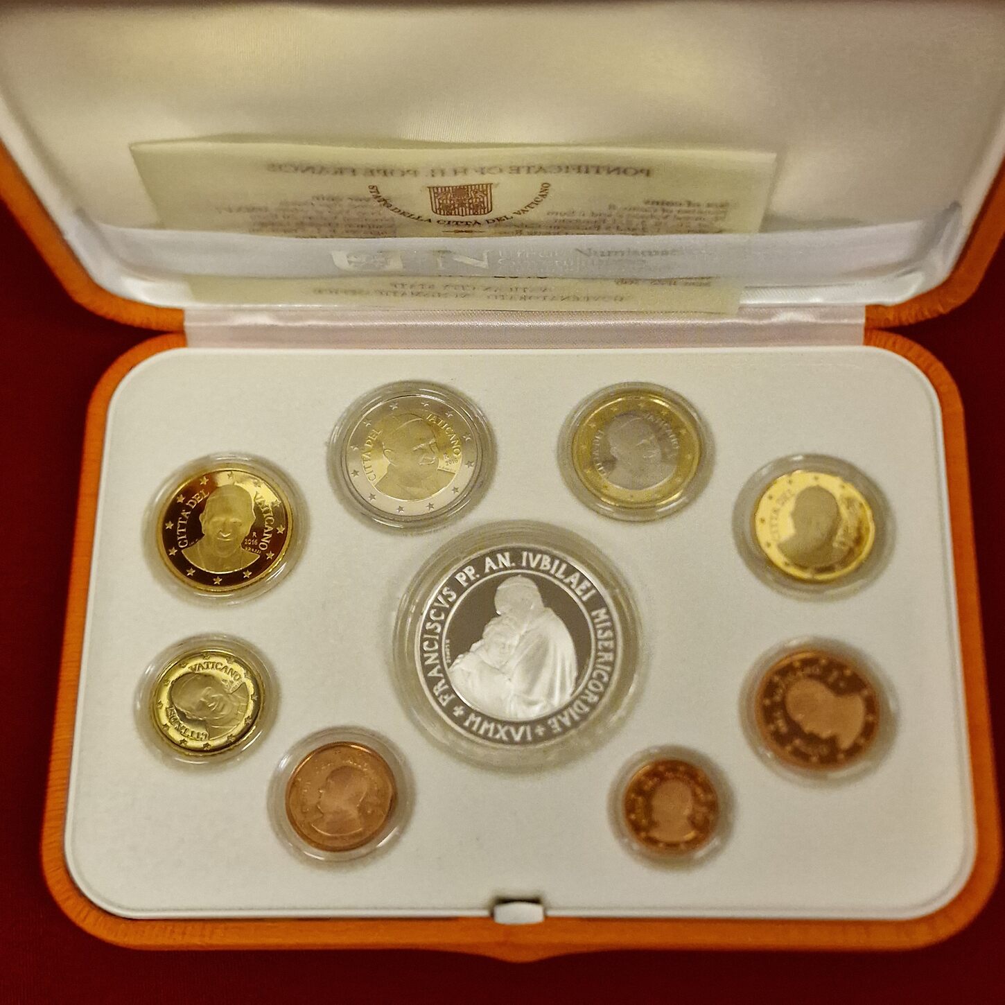 Vatikan 3,88 Euro Kursmünzen, 20 Euro Silber Gedenkmünze 2016 1 Cent - 2 Euro + 20 Euro Papst ...