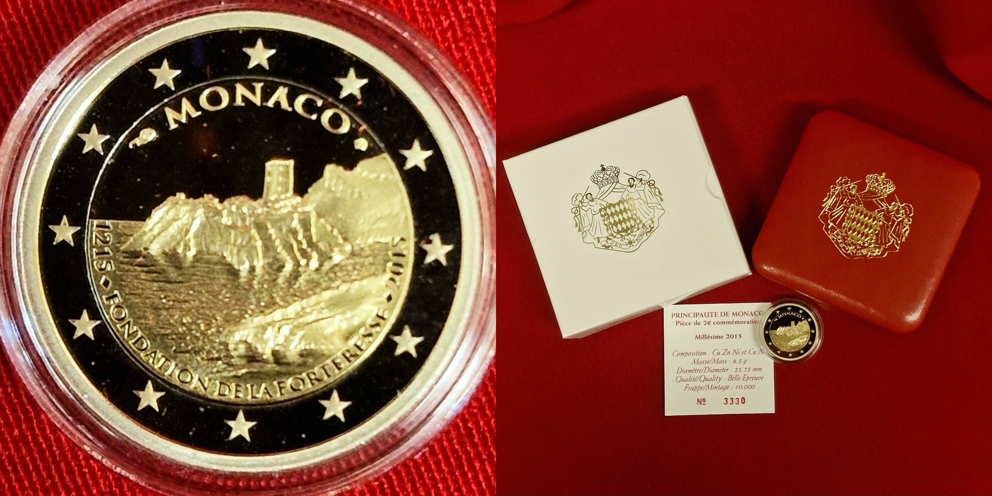 Monaco 2 Euro Gedenkmünze 2015 Monte-Carlo PP 1215 Gründung der Burg ...