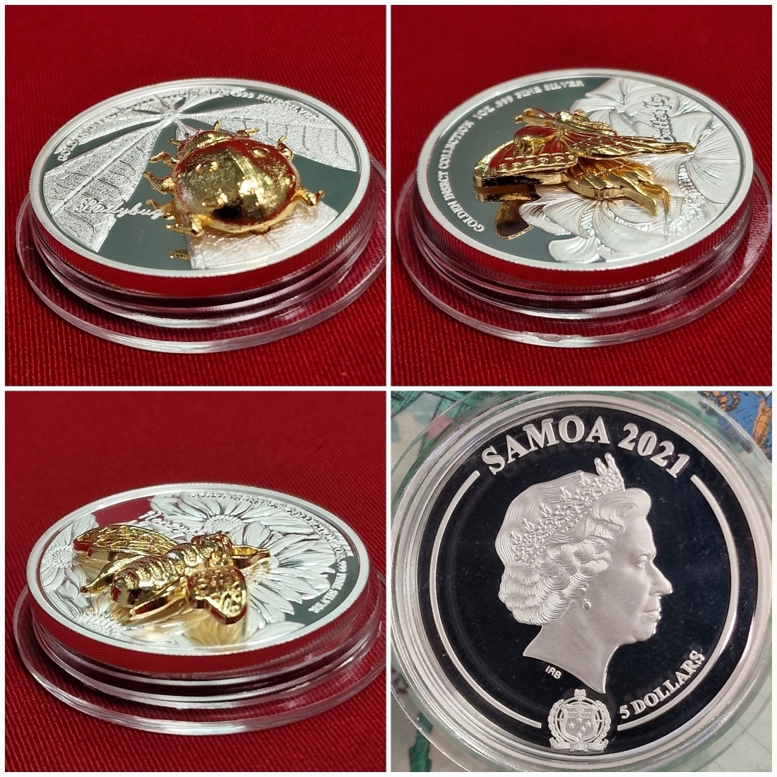 Samoa 3 x 5 Dollars Proof 3 Dimensional 2021 Golden Insect Collection 1 ...