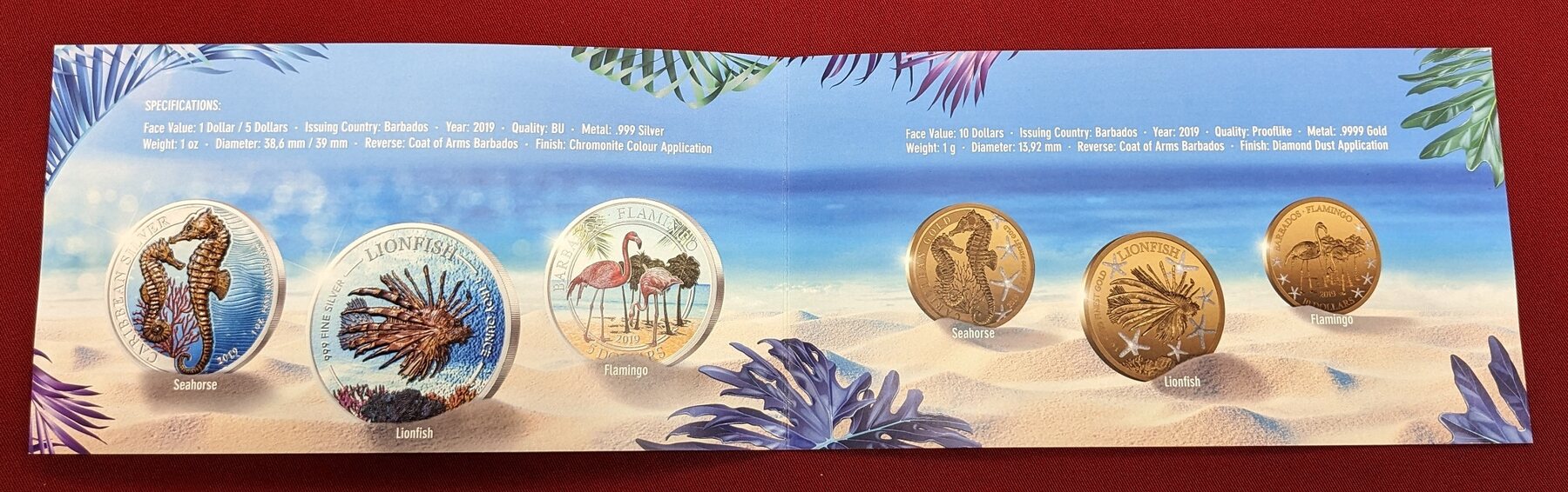 Barbados 3 x 10 Dollar Goldmünzen & 3 x 5 Dollar Silber 2019 Caribbean ...