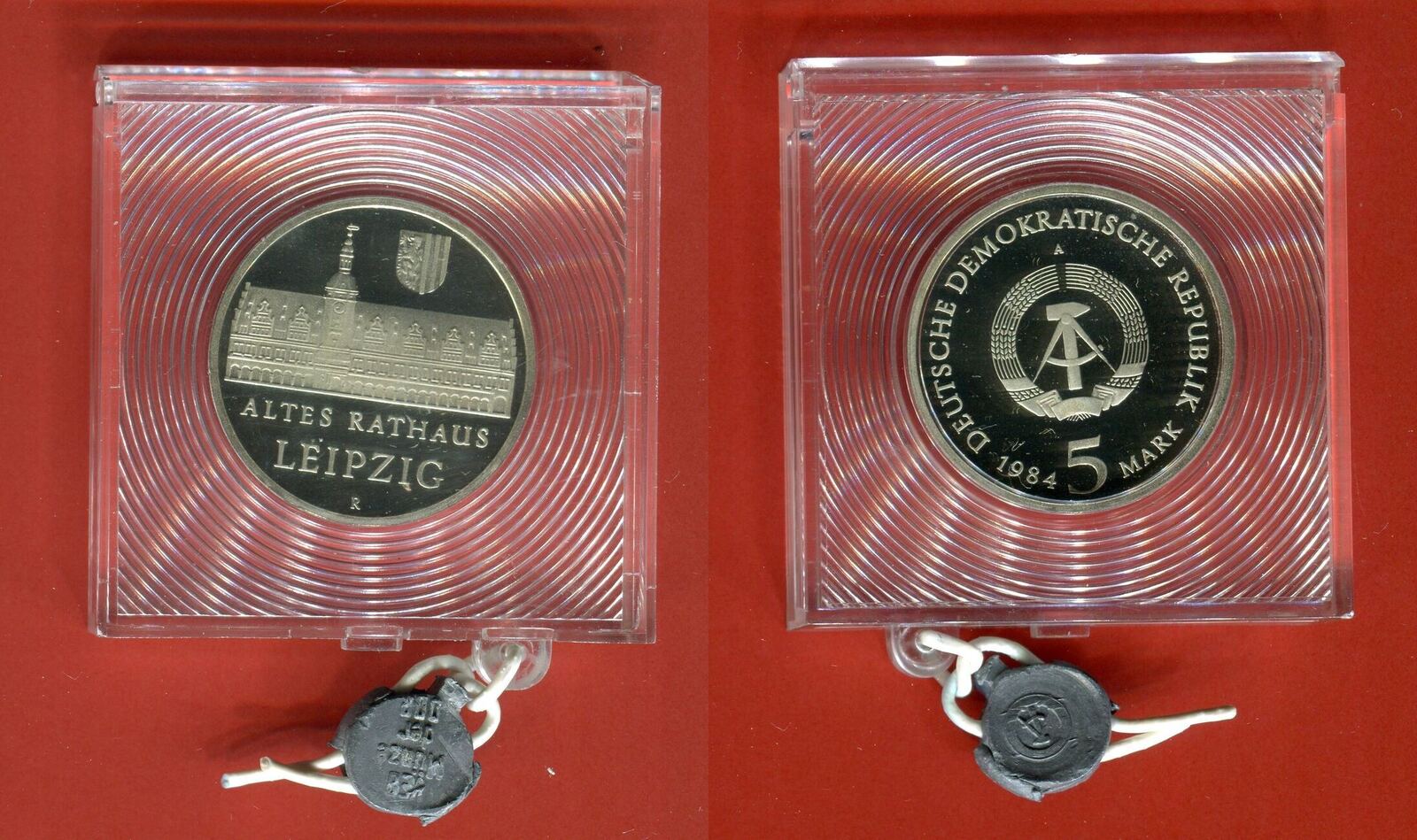 DDR 5 Mark Cu/Ni Gedenkmünze 1984 Altes Rathaus Leipzig Proof sealed ...