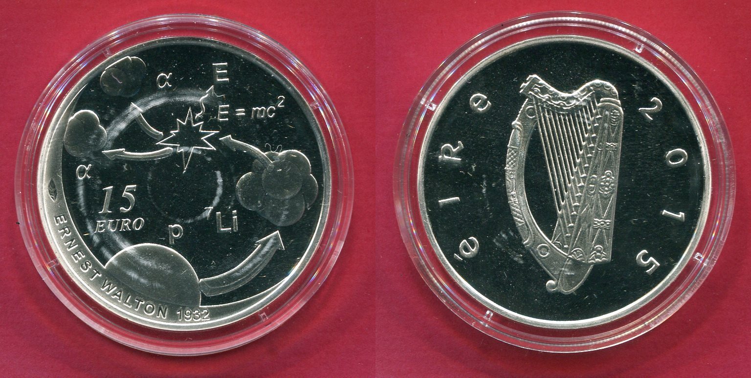 Irland 15 Euro Silbermünze 2015 Physik-Nobelpreisträger Ernest Walton ...