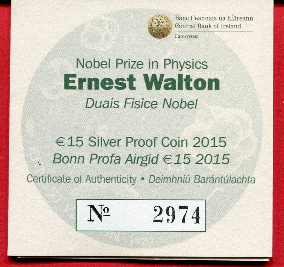 Irland 15 Euro Silbermünze 2015 Physik-Nobelpreisträger Ernest Walton ...