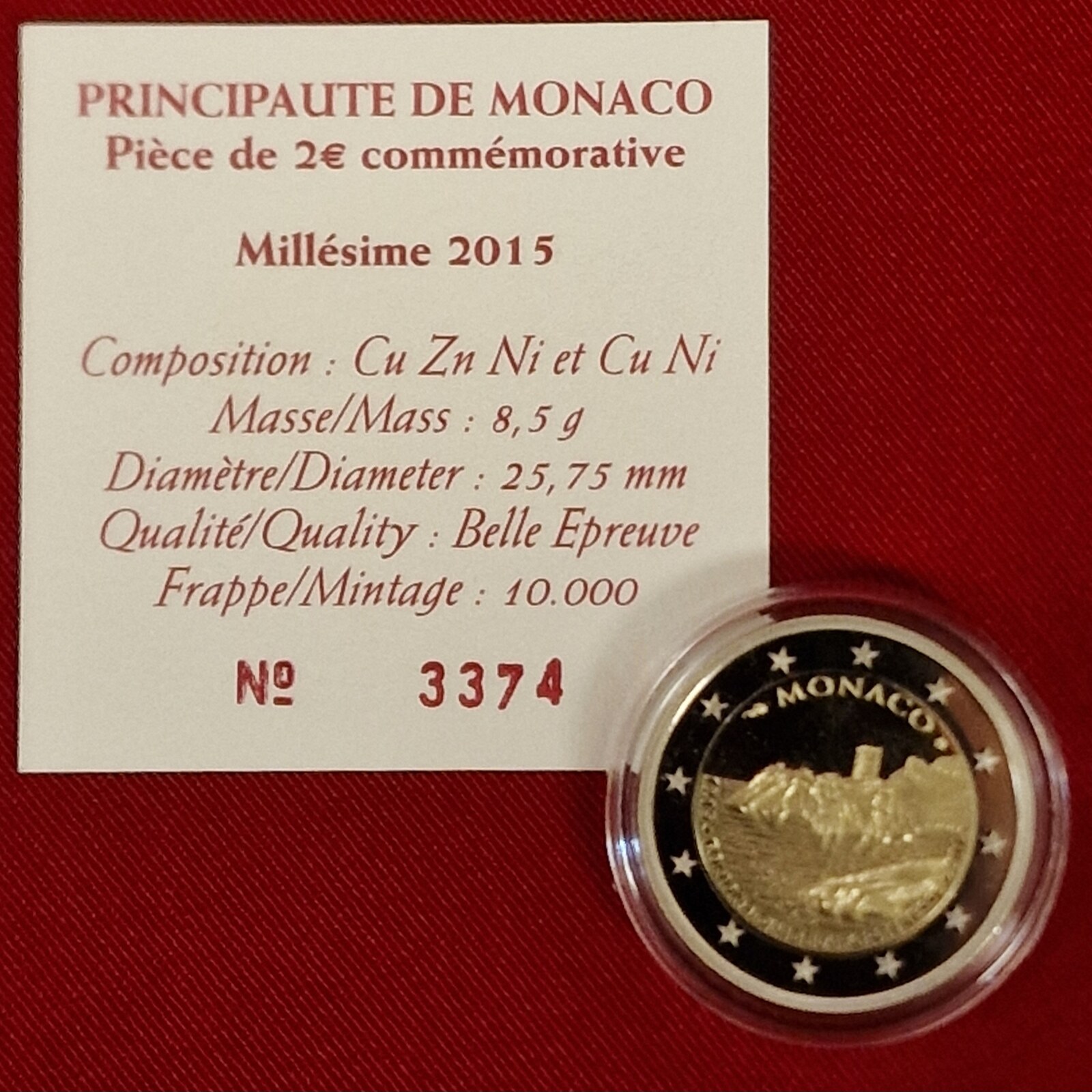 Monaco 2 Euro Gedenkmünze 2015 150 Jahre Monte-Carlo PP 1215 Gründung ...